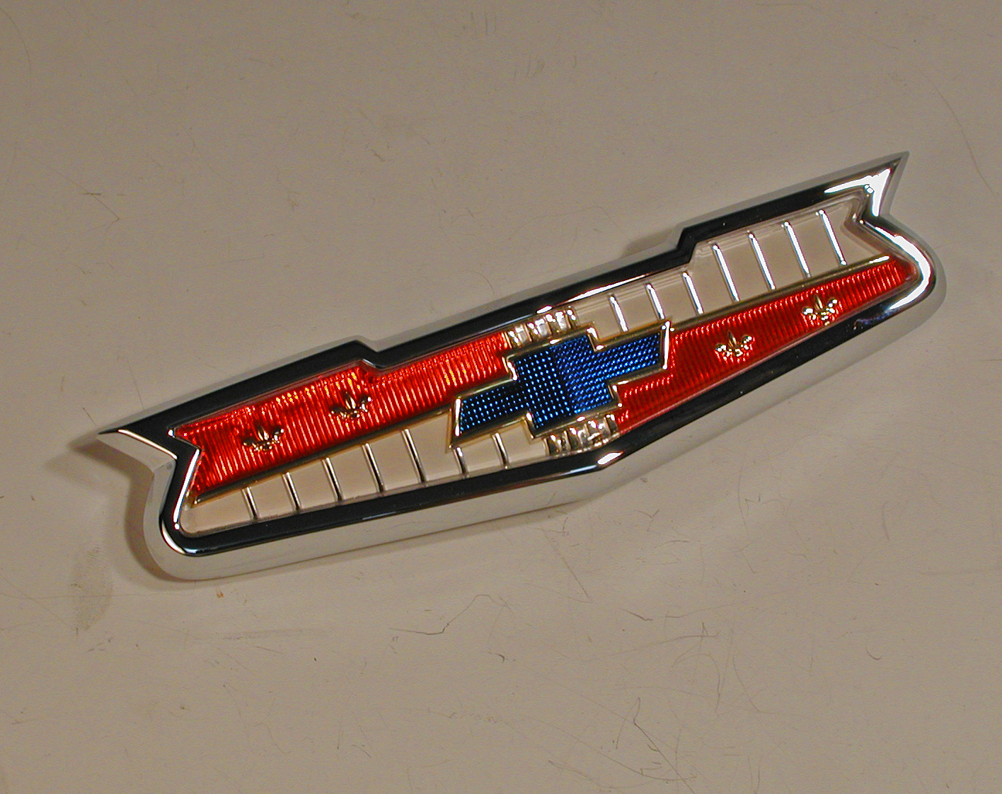 Chevy Hood Emblem Assembly, Complete, V8, Good, 1958